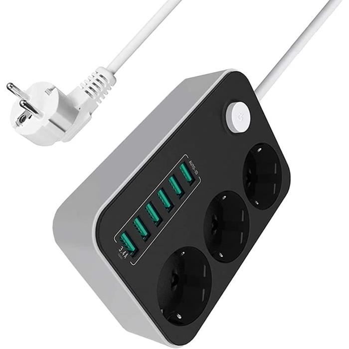 Multiprise, Multiprise Parasurtenseur Pare Foudre avec 3 Prises Et 6 ...