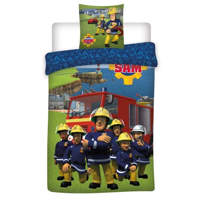 Sam Le Pompier Team - Parure de lit Enfant Coton - Housse de couette ...