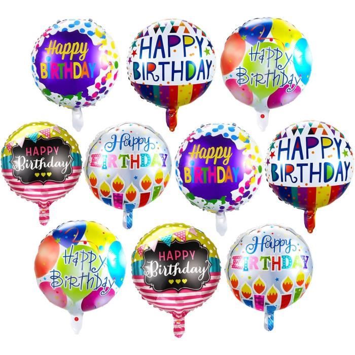 Ballons En Aluminium Joyeux Anniversaire 10 Pièces Ballon Rond En Papier D'Aluminium 18 Pouces ...