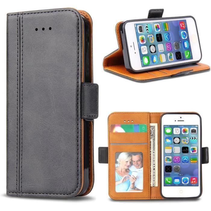Coque iPhone 5S iPhone 5 5S Se en Cuir avec Fentes Cartes Fonction ...