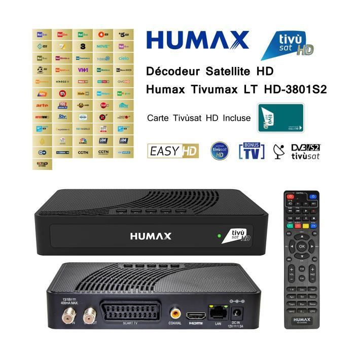 Décodeur Satellite HD - Humax - Tivumax LT HD-3801S2 - Carte Tivùsat ...