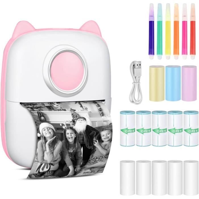 MroTech Mini imprimante papier thermique, 5 rouleaux de papier blanc 3 ...