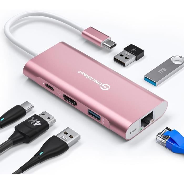 Hub Usb C, Adaptateur Usb C À Hdmi 6 En 1 Avec Ethernet 1000M, Port De Charge Pd 100W ...