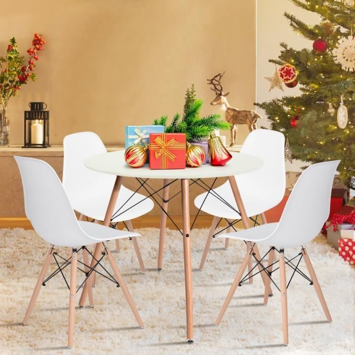 Ensemble de chaises de table à manger Table ronde blanche et ensemble ...
