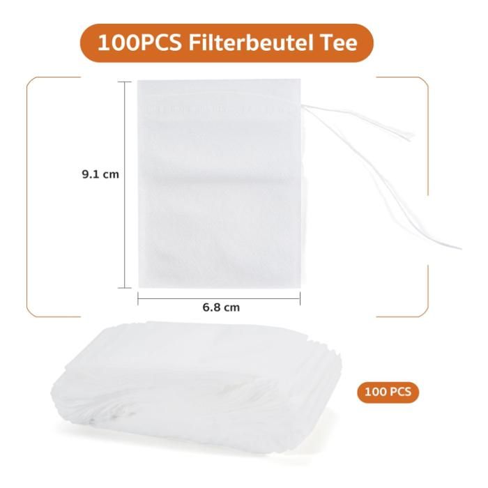 100 Sachets de Thé Jetables en Non-Tissé, Filtres à Thé avec Cordon de ...