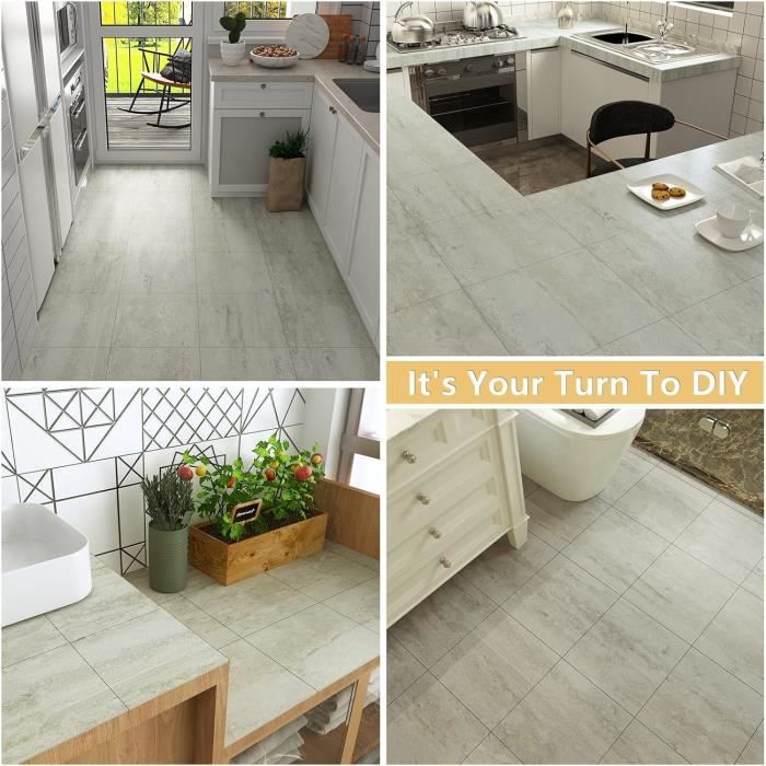 Autocollant de Sol en PVC Ciment Épaissir Sol Vinyle Adhesif Gris ...