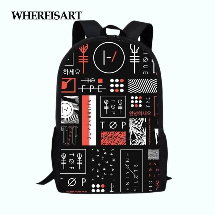 WHEREISART Twenty one pilots Print School Bags Backpacks Rucksack Black ...