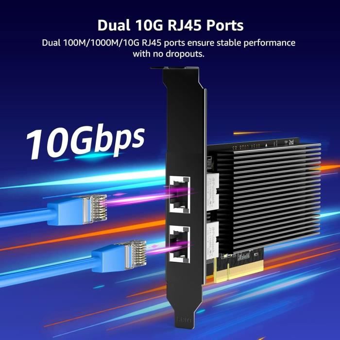 Carte Réseau Pci-E 10G Avec 10Gbps Dual Rj45 Ports, Contrôleur Intel X540-T2, Carte Adaptateur ...