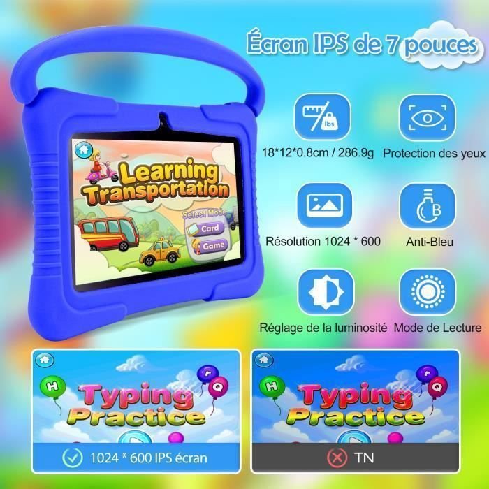 Veidoo Tablette pour Enfants, 7'' Android Tablet PC 2Go RAM 32Go ROM, Écran Tactile HD IPS ...