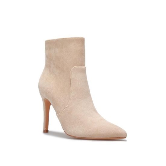 Bottines Femme - Suédine Beige - Talon Aiguille - Fermeture Zippée ...
