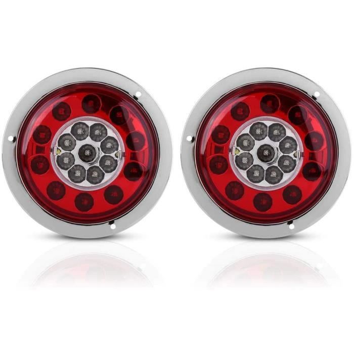 4.3inch Feux arrière, 12-24V 19 LED Feu stop universel rond bicolore ...