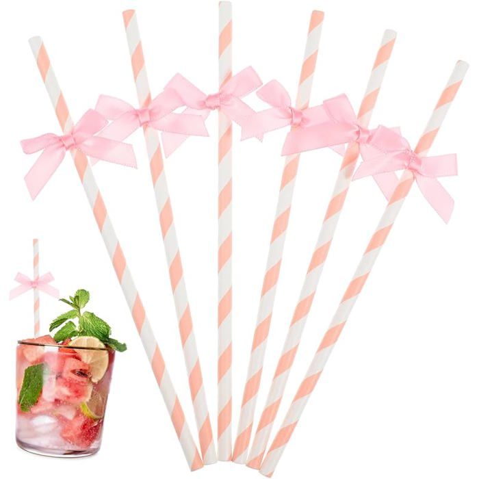 60 pailles en papier roses avec nœud décoratif pour anniversaire et ...