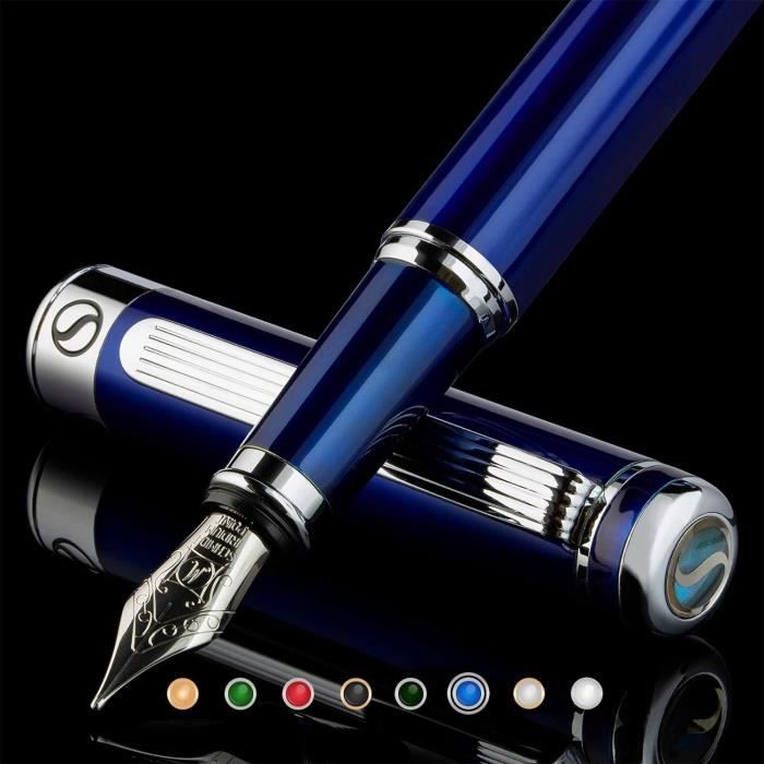 Stylo Plume Midnight Blue - Superbe Stylo avec Finition chromée, Plume ...