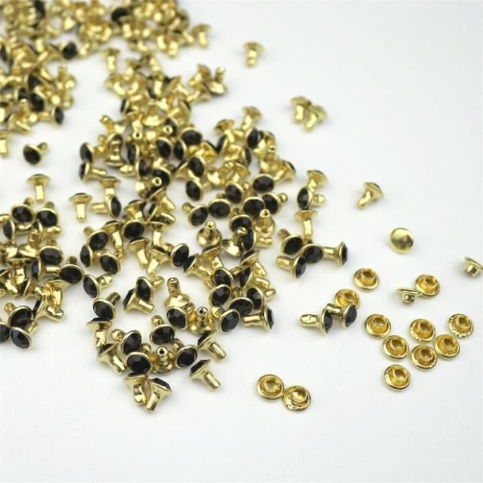 Black Rivets-30 Sets 6mm -Rivets et pointes Strass cristal 6mm,30-50 ...
