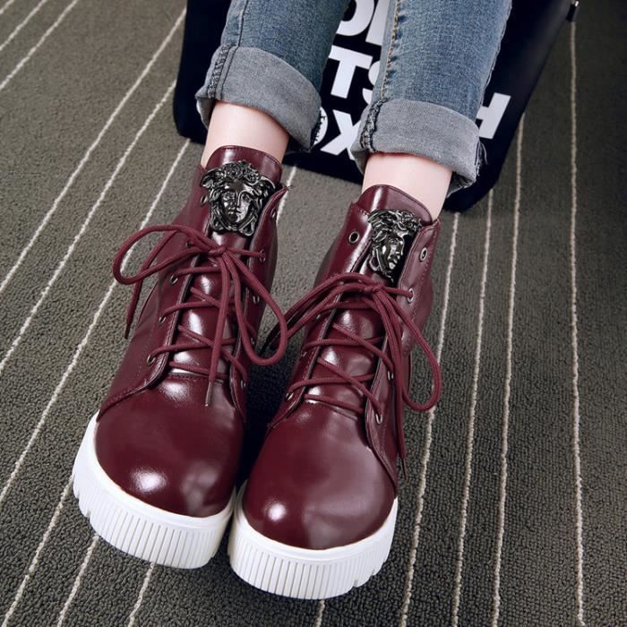 Baskets-Pure Color talon plat pour femme Lacet ... Rouge - Cdiscount ...