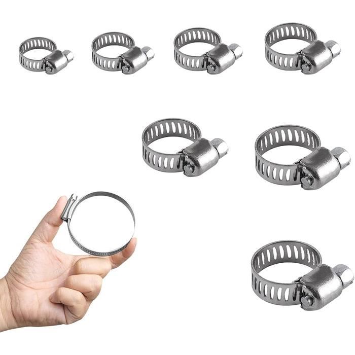 Tuyau Clips,7 pièces réglable Gamme en acier inoxydable Colliers de ...
