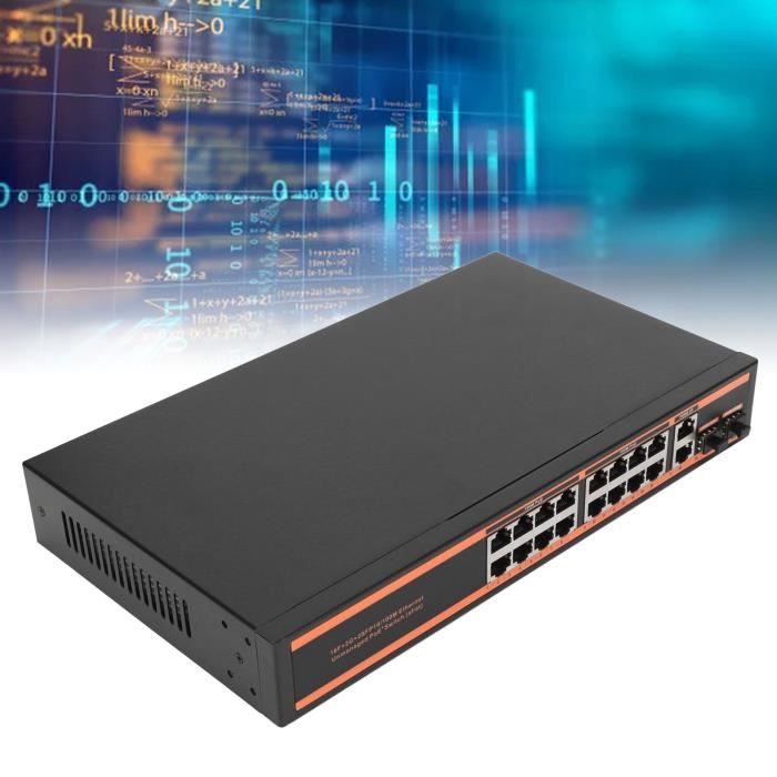 YID Switch Ethernet Gigabit PoE 20 Ports, 16 PoE Gigabit, 2 Uplink, Plug + Play, Conforme à ...
