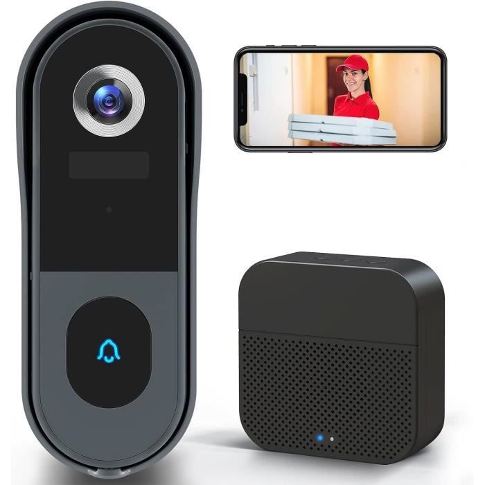 Sonnette Sans Fil Avec Caméra, Hd 1080P Visiophone Sans Fil Éxterieur ...