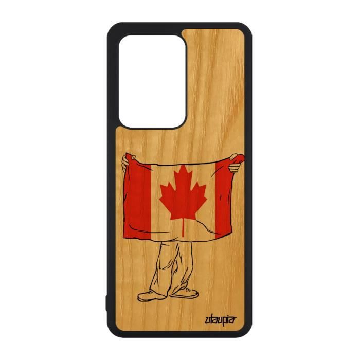 Coque pour Galaxy S20 Ultra en bois silicone drapeau canada canadien ...