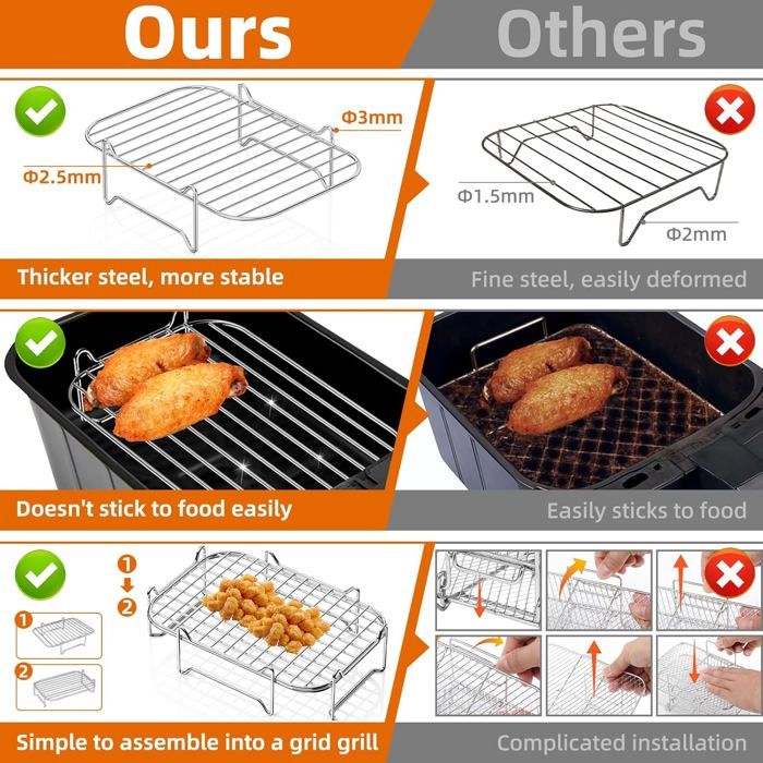 Grille pour Air Fryer Ninja, 2pcs Accessoires Empilables Acier ...
