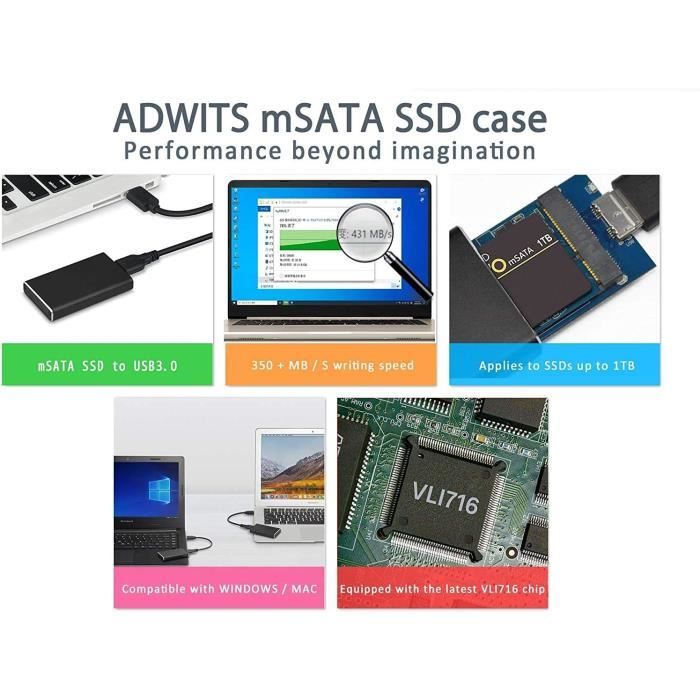 ADWITS Adaptateur USB 3.0 UASP à mSATA 3030-3050 SSD SuperSpeed ...