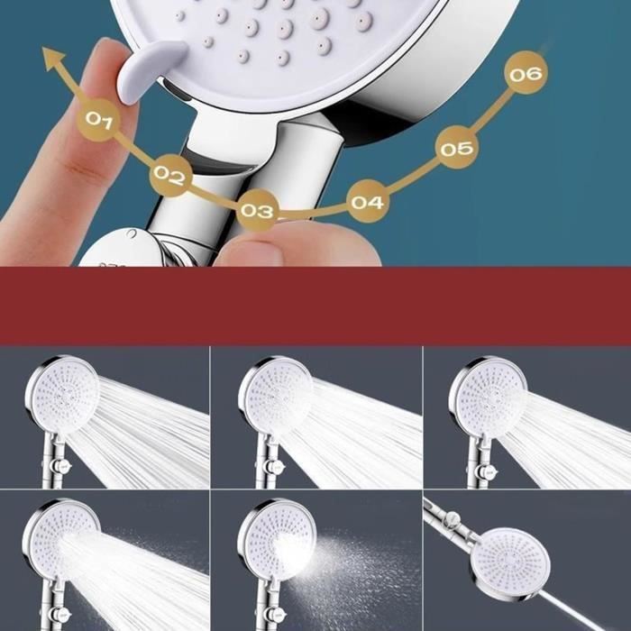 Pommeau De Douche À 6 Réglages Haute Pression Avec Grand Panneau Pour
