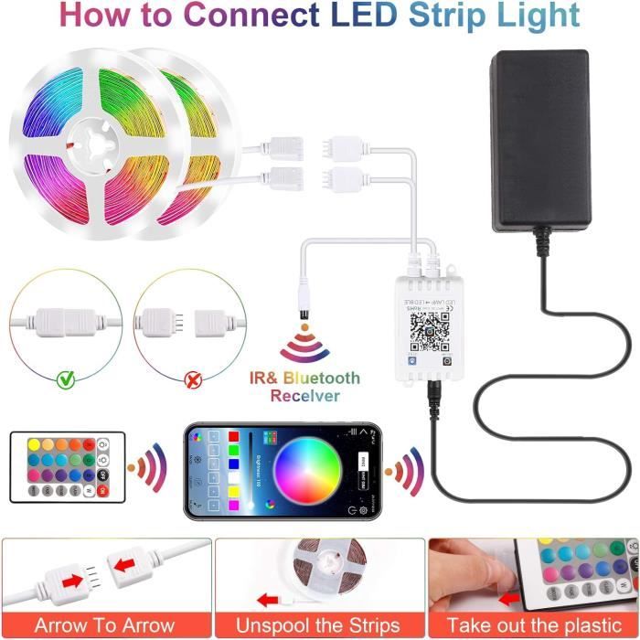 Ruban Led,10M 300Leds Bande Led Rgb Corde Lumineuse Couleur Smd5050 Kit ...