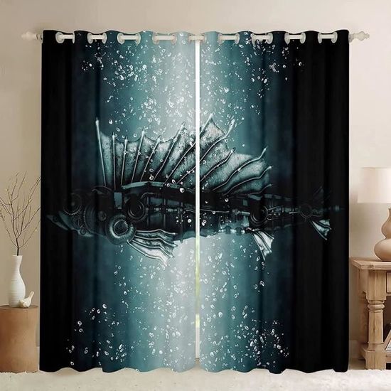 Rideau Occultant à Oeillets 3D Imprimé Machine à Poisson Rideaux ...