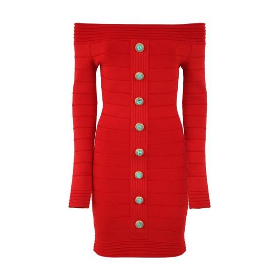BALMAIN FEMME AF1R8403KD61 ROUGE AUTRES MATÉRIAUX ROBE Rouge ...