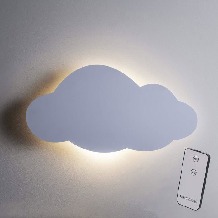 Blanc Veilleuse LED Murale en Forme de Nuage à Piles avec Télécommande ...