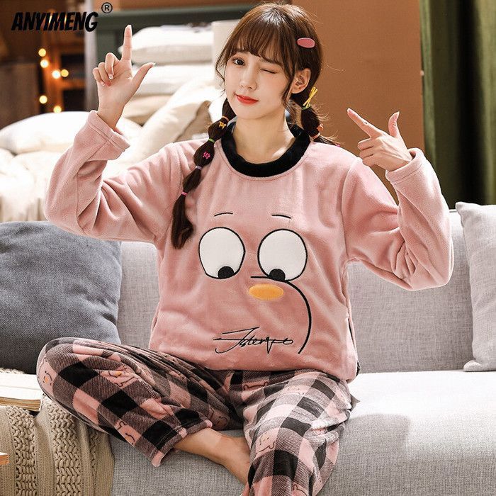 Pyjama,Pyjama d'hiver en flanelle pour jeunes filles,en velours de ...