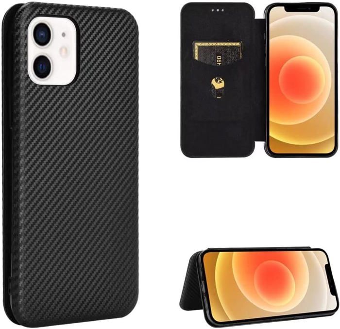 Coque iPhone 12 Mini en Fibre de Carbone, Antichoc avec Support et ...