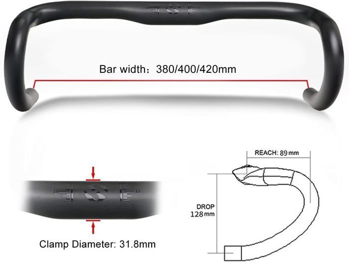 Guidon Vélo Route Carbone Goutte Bar Guidolines Bent 31.8mm Cintres ...