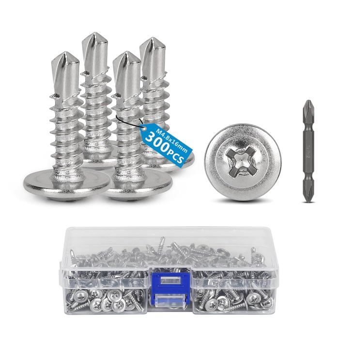 Lot De 300 4,8X16Mm Vis À Tôle 410 Vis Autoforeuse Inox Vis Métalliques ...