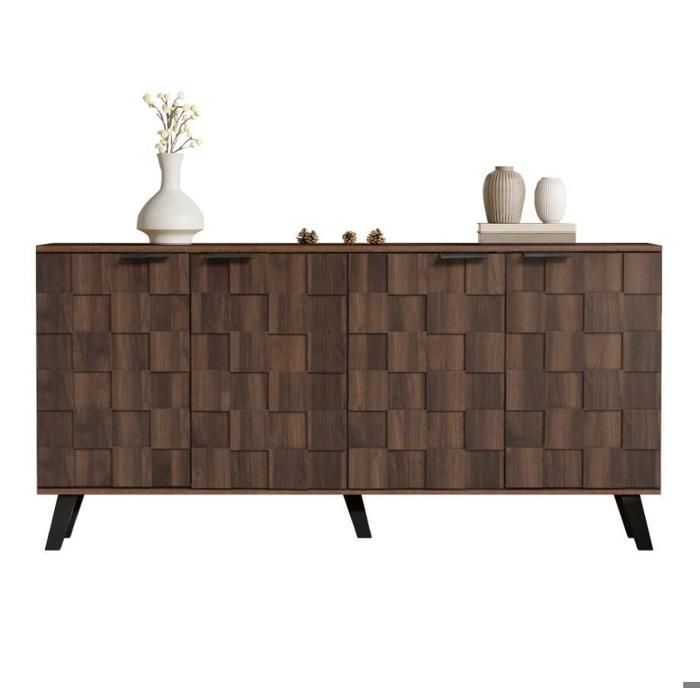 Buffet moderne à 4 portes en grain de bois foncé, 160,5x35,5x78cm ...