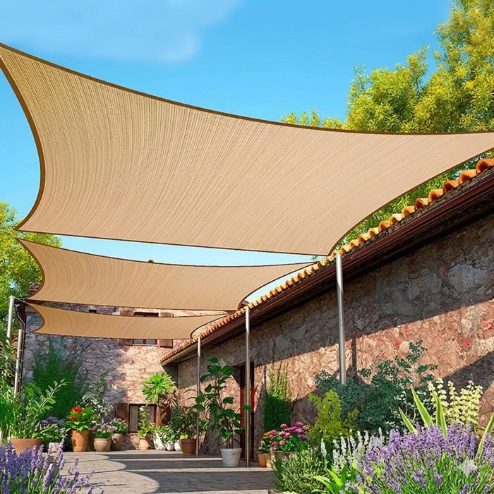 Voile d'ombrage rectangle 4x6m Beige, Imperméable et Anti-UV, avec Kit ...