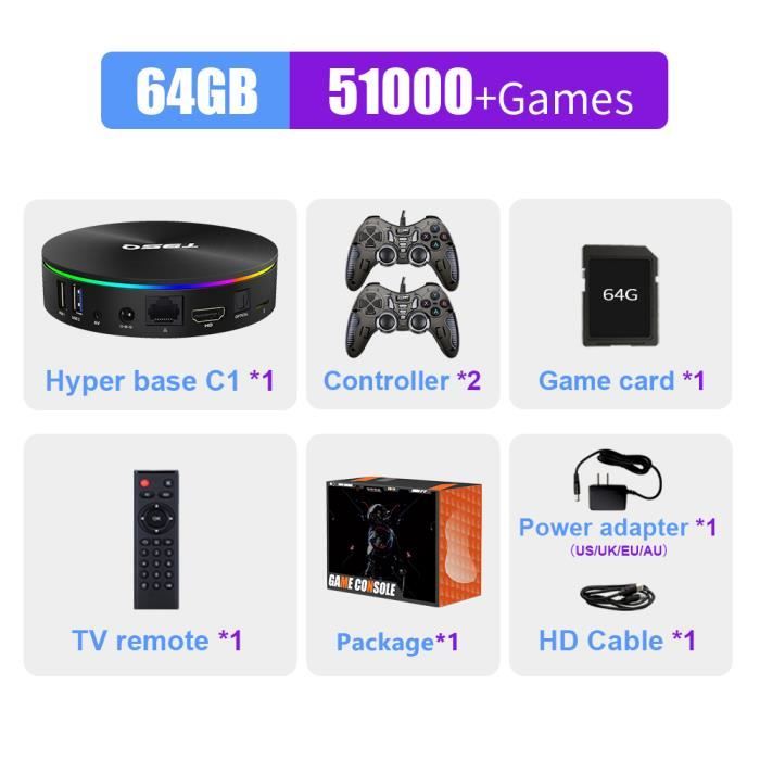 64g - Consoles de jeux vidéo rétro, TV Game Box, Amlogic S905bery pour MAcloser, Anj- 3DO, DC ...