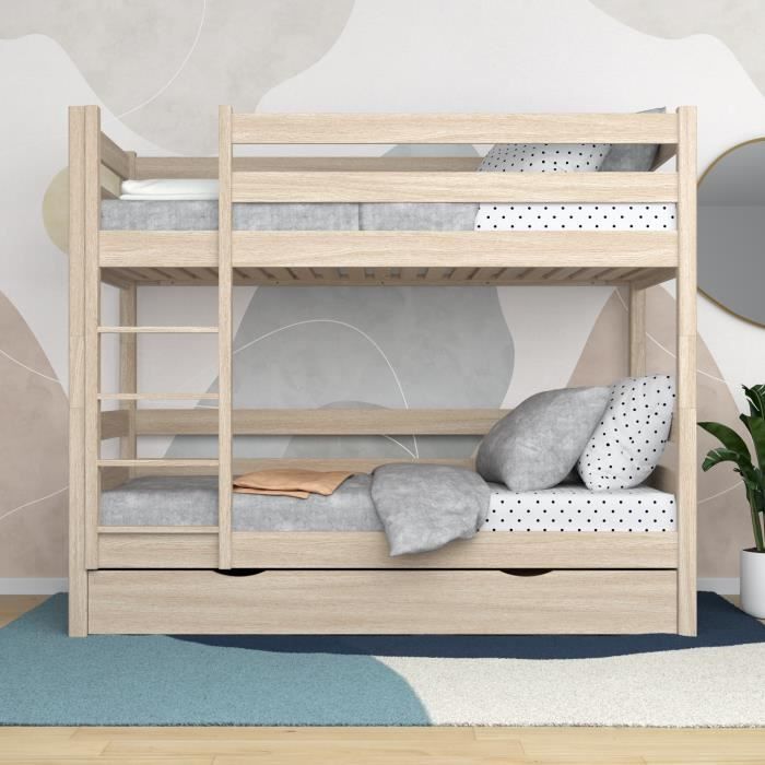 Lit superposé avec Rangement en bois massif 100x180 - adulte-enfant ...