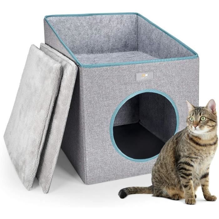 Maison pour Chat Pliable, Cat Cave avec Terrasse, Coussin intérieur ...