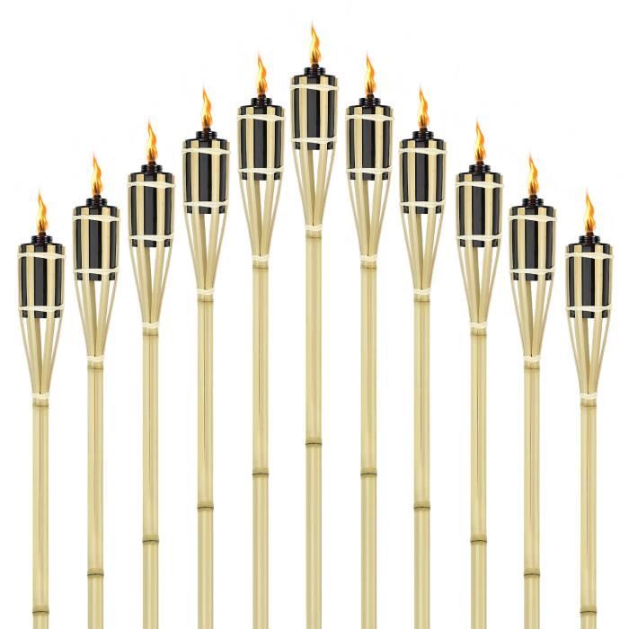 Aufun Lot de 40 torches de jardin en bambou avec mèche, torches d ...