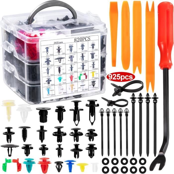 Rivet Clips Plastique, 925 Pcs Clips De Fixation De Voiture Noir ...