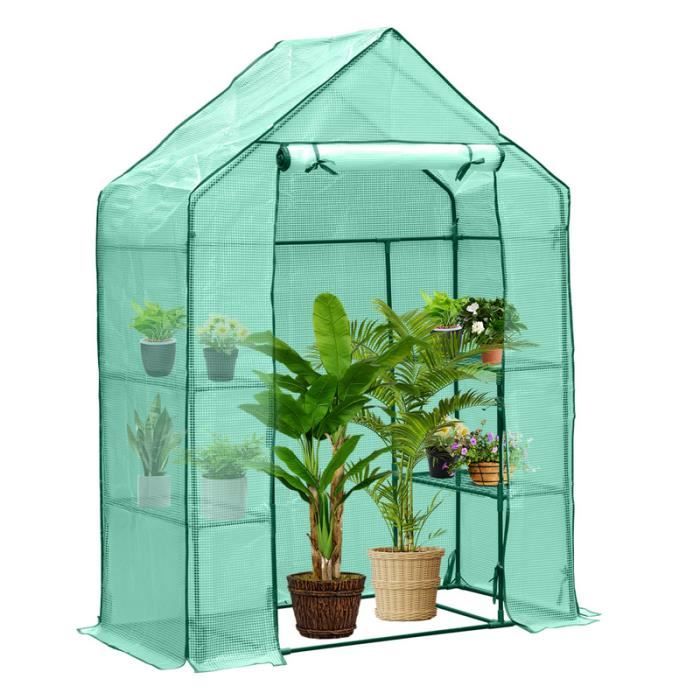 Lospitch Serre de jardin avec etageres et bache PE renforcee 135g-m2 143x73x195cm Vert SERRE DE ...