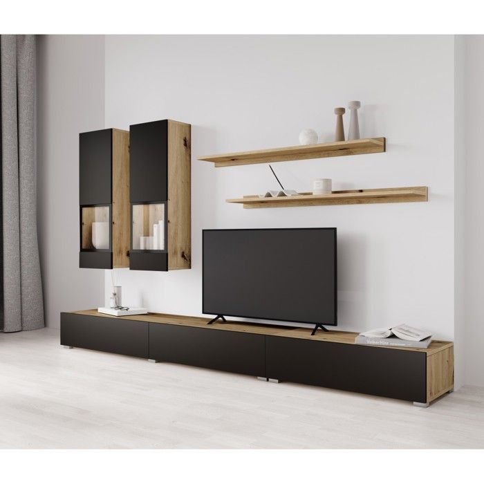 Ensemble meubles de salon RAMOS – Chêne et noir super mat – Design ...