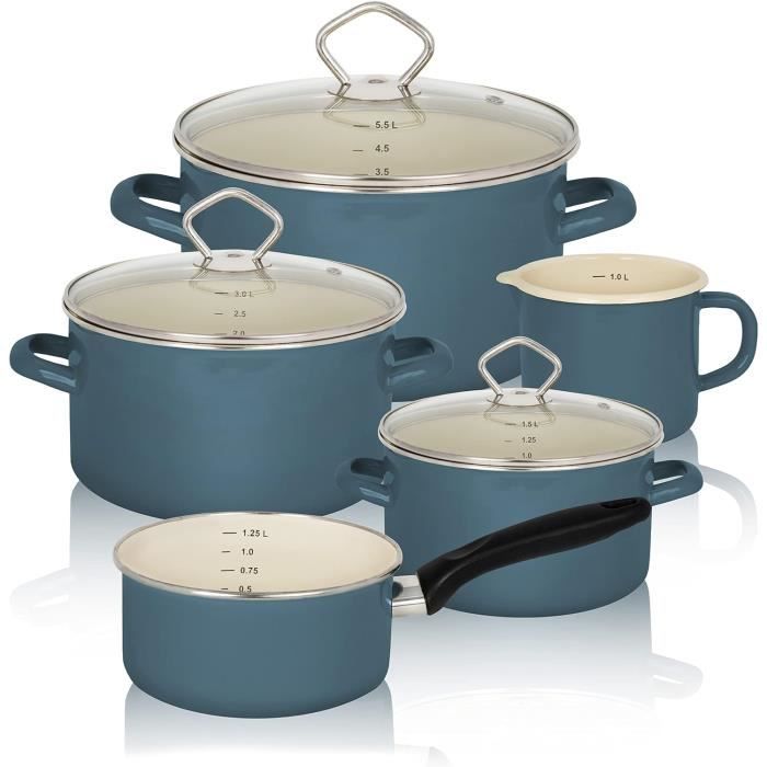 Lot De 5 Casseroles Émaillées Petrol - Marmite À Viande, Marmite Et ...