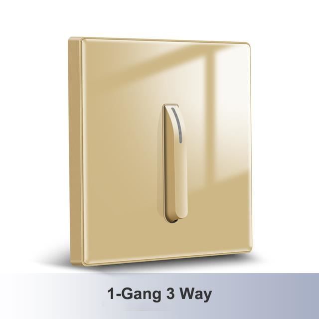 Interrupteur mural,1-Gang 3 Way--Panneau En Verre Trempé Doré Avec ...
