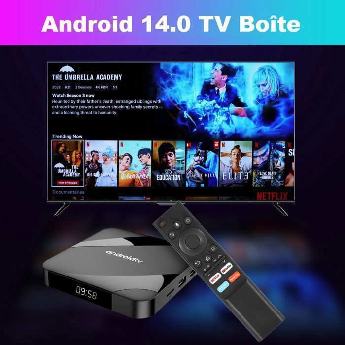 Boîte TV Android TV98 ATV, OUTUOTWQ Android 14 TV BOX Amlogic S905W2 8K Vidéo 4Go RAM 32Go ROM ...