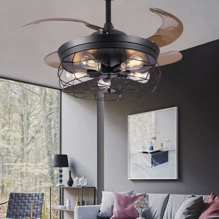 Ventilateur De Plafond Industriel Rustique Avec Lumière, Avec Télécommande, Ventilateur De ...