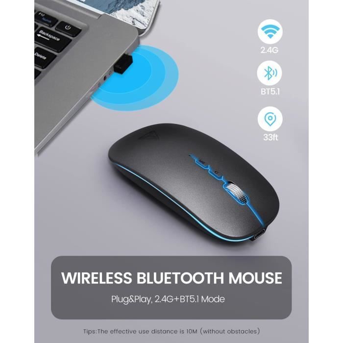 Souris Sans Fil, Souris Bluetooth Rechargeable Led Deux Modes (Bt5.1+2 ...