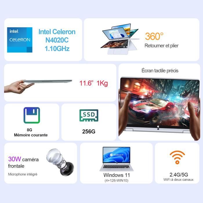 PC Portable 11.6" - VANWIN - Y116 - Intel Celeron N4020 - 8Go RAM - 256Go SSD - Windows 11 Pro ...