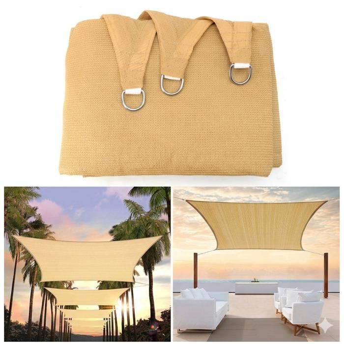 Voile d'ombrage rectangle 4x6m Beige, Imperméable et Anti-UV, avec Kit ...